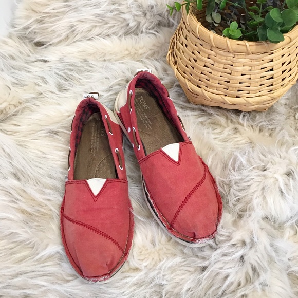 Toms | Shoes | Toms Red Shoes Flat Canvas 75 | Poshmark